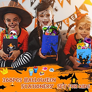 OCHIDO Halloween Party Favors for Kids-168pcs Stationery Gift Kit,Halloween Goodie Bags Fillers Bulk,Trick Or Treat , Halloween Bag,Pencil, Eraser, Notepad, Stamper, Sticker and Temporary Tattoos