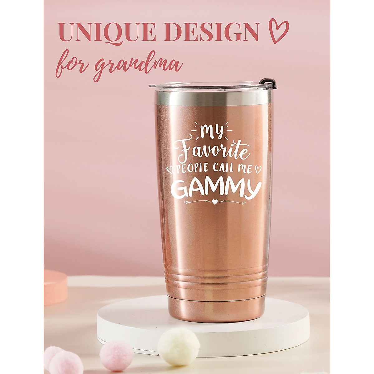 Onebttl Gammy Gifts for Grandma, Insulated Stainless Steel Wine Tumbler with Lid, For Grandma on Birthday, Mother’s Day, Christmas gifts, Rose Gold, (20 oz) My favorite people call me Gammy