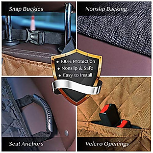 K KNODEL Dog Seat Cover, 100% Waterproof Car Seat Cover for Pets, Pet Seat Cover Dog Hammock, Heavy Duty Scratch Proof Pet Back Seat Covers, Zippered Side Flaps for Cars, Trucks and SUVs (Brown)