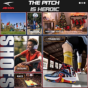 ASHION Kids Basketball Shoes Boys Girls High Top Sneakers Non Slip Running Shoes for Unisex Kids Camo Blue Red Big Kid Size 6.5