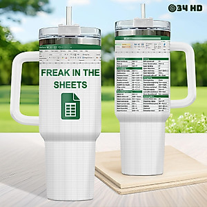 34HD Funny Spreadsheets Tumbler with Handle and Straw, 40oz Excel Coffee Cup with Lid, Accountant Mug, Funny Gifts for Coworkers, Office and Boss Gifts Accounting