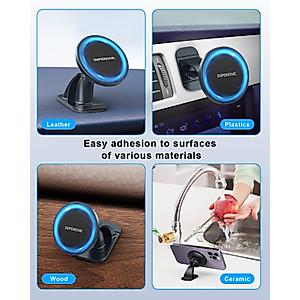 SUPERONE for MagSafe Car Mount, Strong [Never Drop] Magnetic Phone Holder for Car Dash, HandsFree 360° Rotation Phone Mount [Strongest 3M Adhesive] for iPhone 15 14 13 12 & MagSafe Case - Black