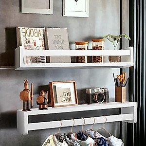 Lixintray Nursery Book Shelves Set of 2, 24inch Floating Bookshelf Natural Solid Wood Book Shelf for Kids Room Nursery Room, Wall Mounted Shelves Bedoom Bathroom Toy Kitchen and Decor Storage