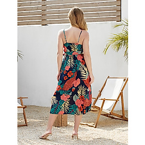 PATPAT Family Matching Outfits Mommy and Me Dresses Matching Set Tropical Floral Palm Leaf Print Sun Maxi Dresses Matching Hawaiian Outfits for Couples Vacation Beach Red Floral Outfit for Women M