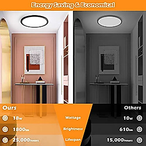 LED Flush Mount Ceiling Light Fixture 4PACK, 9Inch 18Watt, 1800LM, 5000K Daylight Light, Ultra Slim Black Thin Round Flat Light Fixtures for Office Porch Kitchen Hallway Bedroom Living Room, DIMMABLE