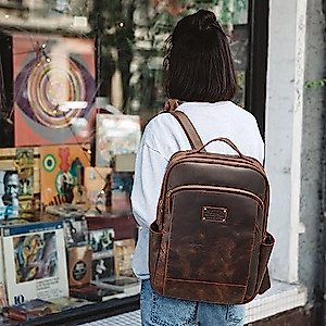 S-ZONE Genuine Leather Backpack Purse for Women Large Backpack for Men Vintage Rucksack Handbag Travel Daypack