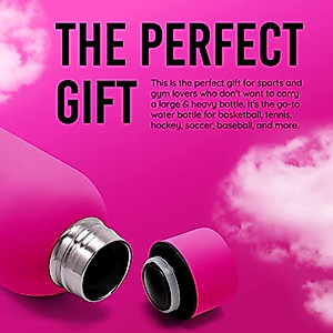 Mayim “The Bullet” On-the-Go Sports Water Bottle, Vacuum-Insulated Double Walled Reusable Stainless-Steel Thermos, Leakproof, Matte Coated, 17 Ounces, Hot Pink/Fuchsia