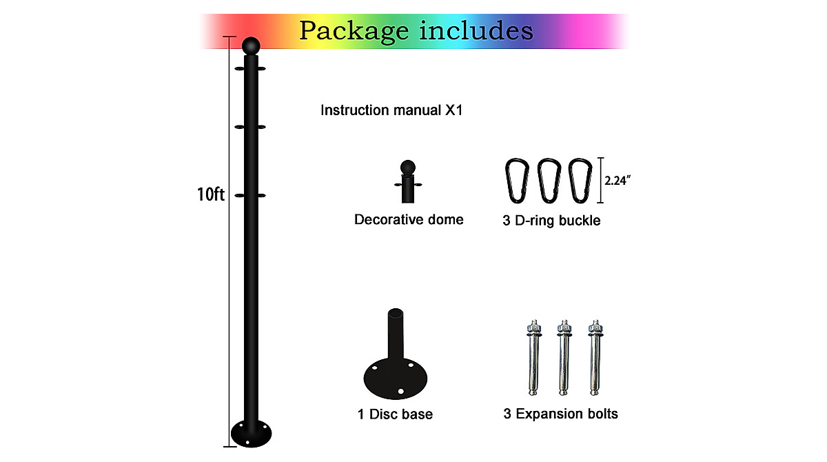10Ft Shade Sail Pole Kit - Heavy Duty Support System
