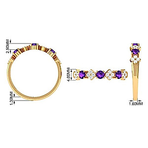 Natural Amethyst Diamond Half Eternity Band for Women, AAA Quality, Anniversary Ring (Ready to Gift), 14K Rose Gold, Size:US 8.00