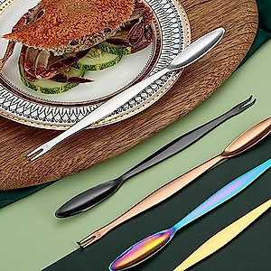 Stainless Steel Lobster Crab Forks Picks Spoons Seafood Eating Utensils Tools Lobster Crab Walnut Needle Kitchen Gadgets Party Tableware(black)