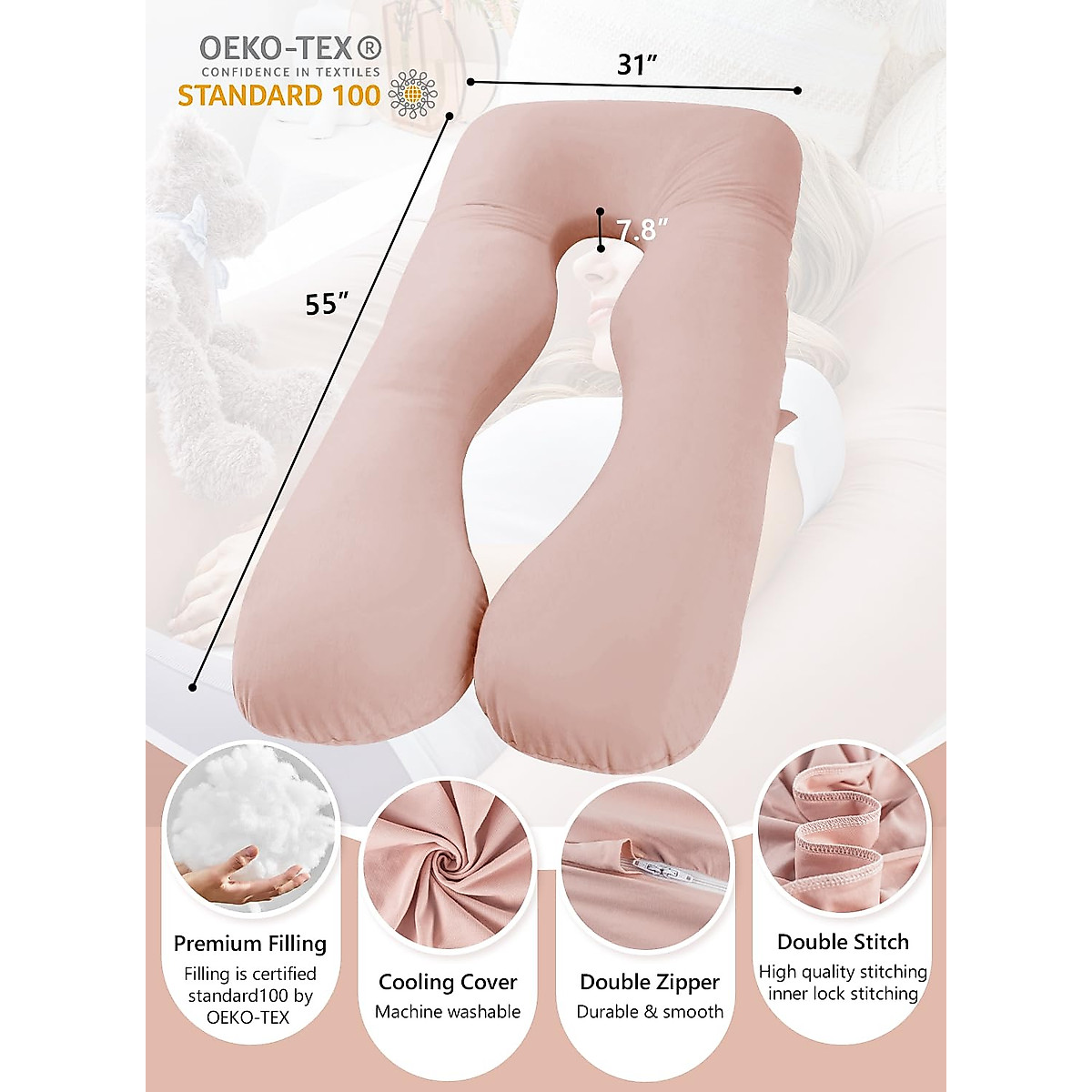 Meiz Cooling Pregnancy Pillows for Sleeping, Maternity Body Pillow for Pregnant Woman, U Shaped, with Cooling Jersey Cover