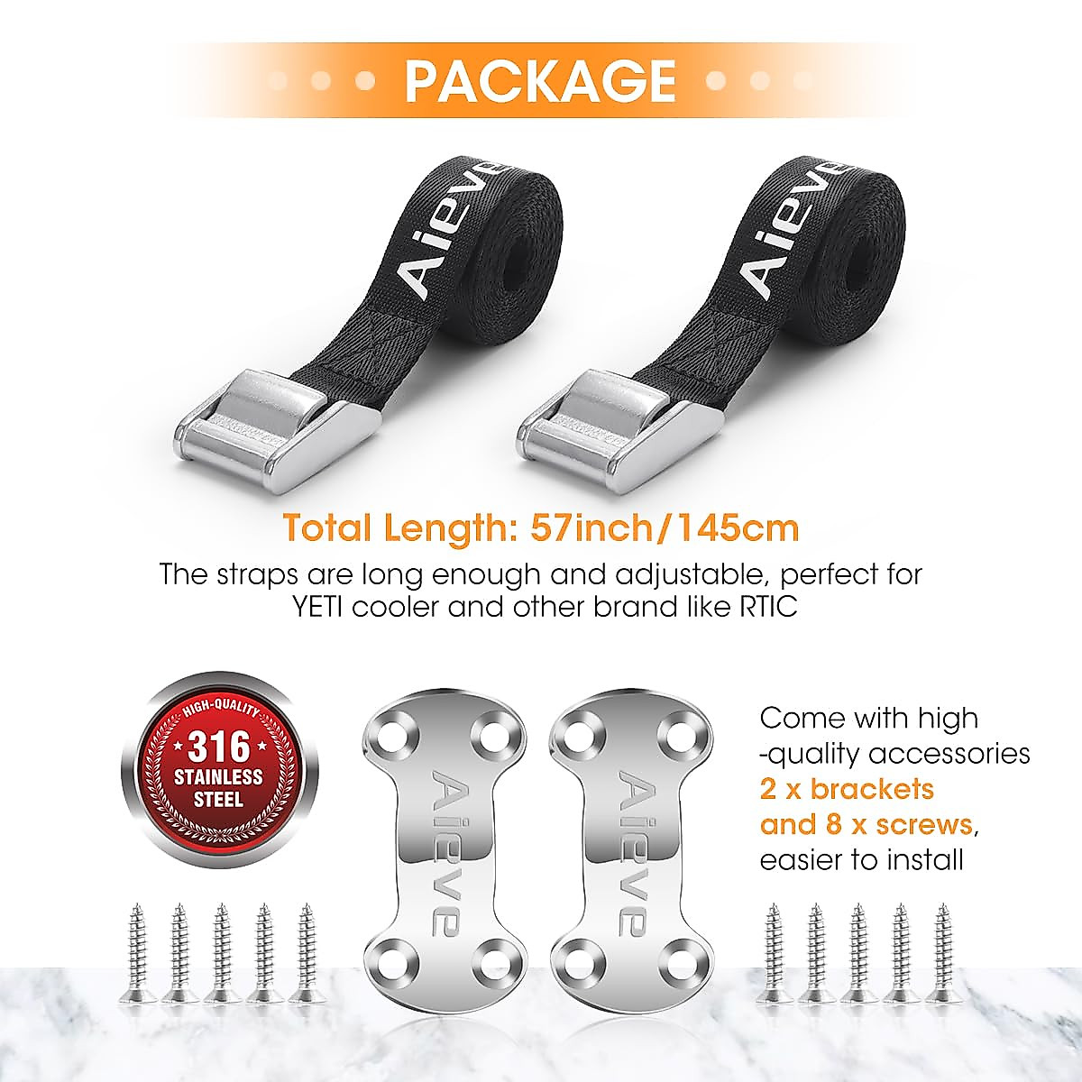 Aieve Cooler Tie Down Straps Kit - Ice Chest Lock Bracket - Cooler Accessories Secure for YETI Cooler RTIC Coolers