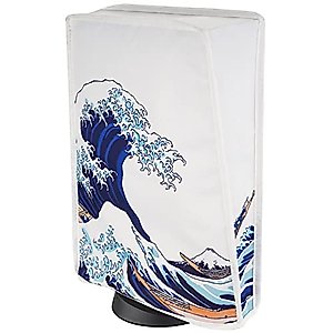 PlayVital Dust Cover for ps5, Soft Neat Lining Dust Guard for ps5 Console, Anti Scratch Waterproof Cover Sleeve for ps5 Console Digital Edition & Disc Edition - The Great Wave