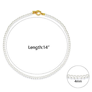 Luxval Pearl Necklaces for Women, 4MM Cream White Pearl Jewelry, 14K Gold Plated Handmade Dainty Toggle Clasp Necklace for Women Jewelry Gifts, 14"