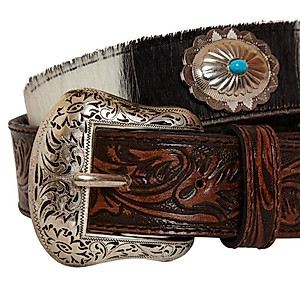 Myra Bag Distinguished Turquoise Hand-Tooled Fur Leather Belt S-4057, Medium