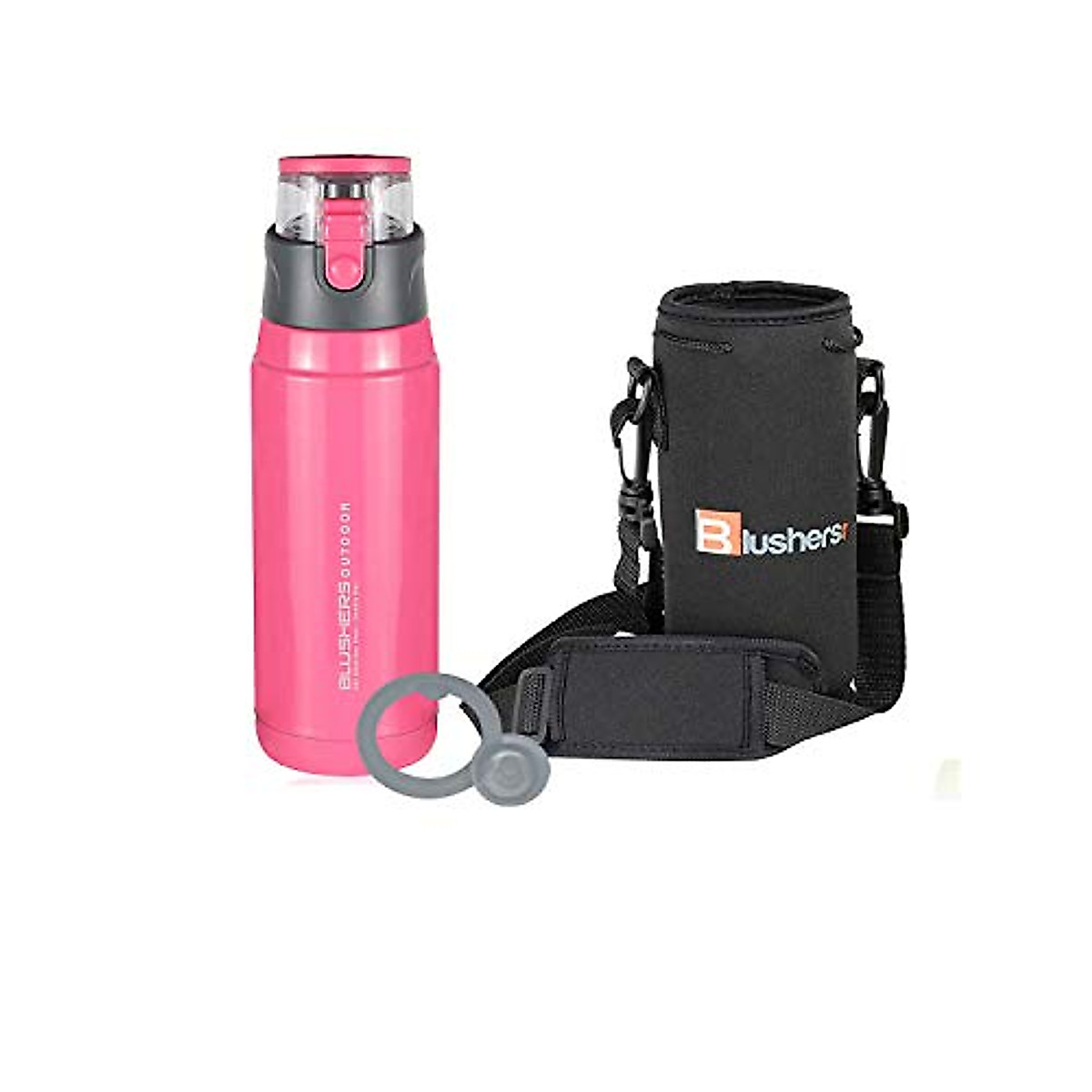 Blushers 650ml (22oz) Double Wall Vacuum Insulated 304 Stainless Steel To Go Travel Mug, One Touch Lock Lid Thermos Water Bottle (Pink - 3 Piece Set)