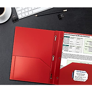 Better Office Products Red Plastic 2 Pocket Folders with Prongs, Heavyweight, Letter Size Poly Folders, 24 Pack, with 3 Metal Prongs Fastener Clips, Red