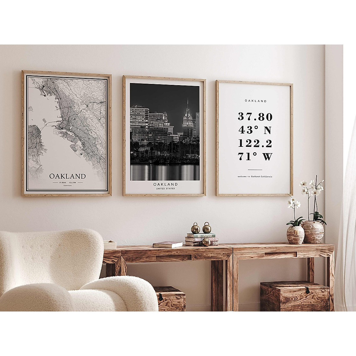 Dear Mapper Oakland United States View Abstract Road Modern Map Art Minimalist Painting Black and White Canvas Line Art Print Poster Art Line Paintings Home Decor (Set of 3 Unframed) (16x24inch)