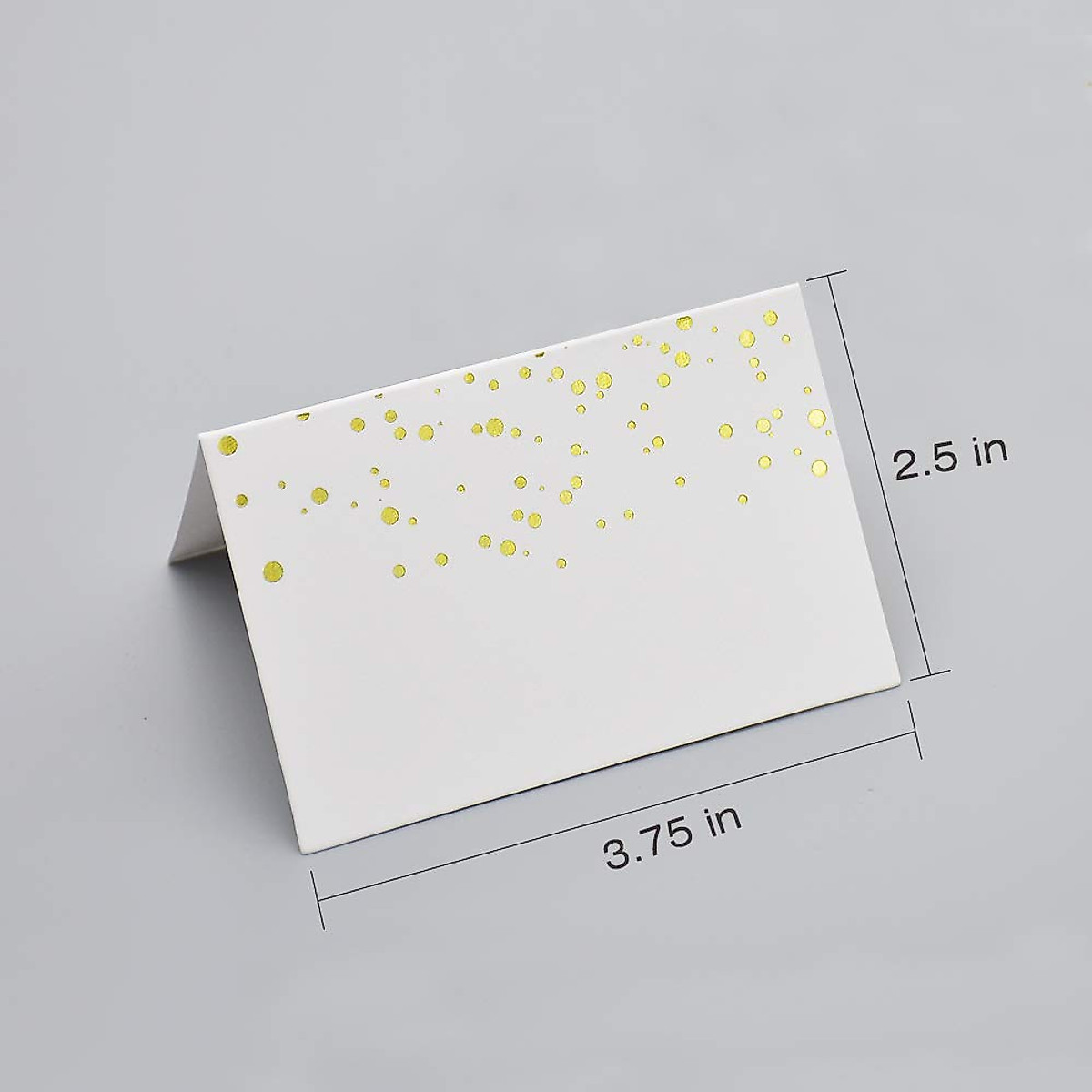 AZAZA 50 Pcs Place Cards with Gold Foil Dots - Textured Table Tent Cards Seating Place Cards for Weddings Banquets Dinner Parties 2.5" x 3.75" (Dots - Gold)