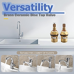 Mesee 1 Pair Faucet Cartridges Replacement, Brass Ceramic Disc Stem Cartridge Faucet Valve 1/2" Turn Tap Cartridge Valves for Bathroom Garden Kitchen Taps