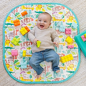 Infantino Super Soft 1st Building Blocks Activity Station, Easy-to-Hold for Babies & Toddlers, BPA-Free, Multi-Colored, 22-Piece Set with Storage Box and Mat