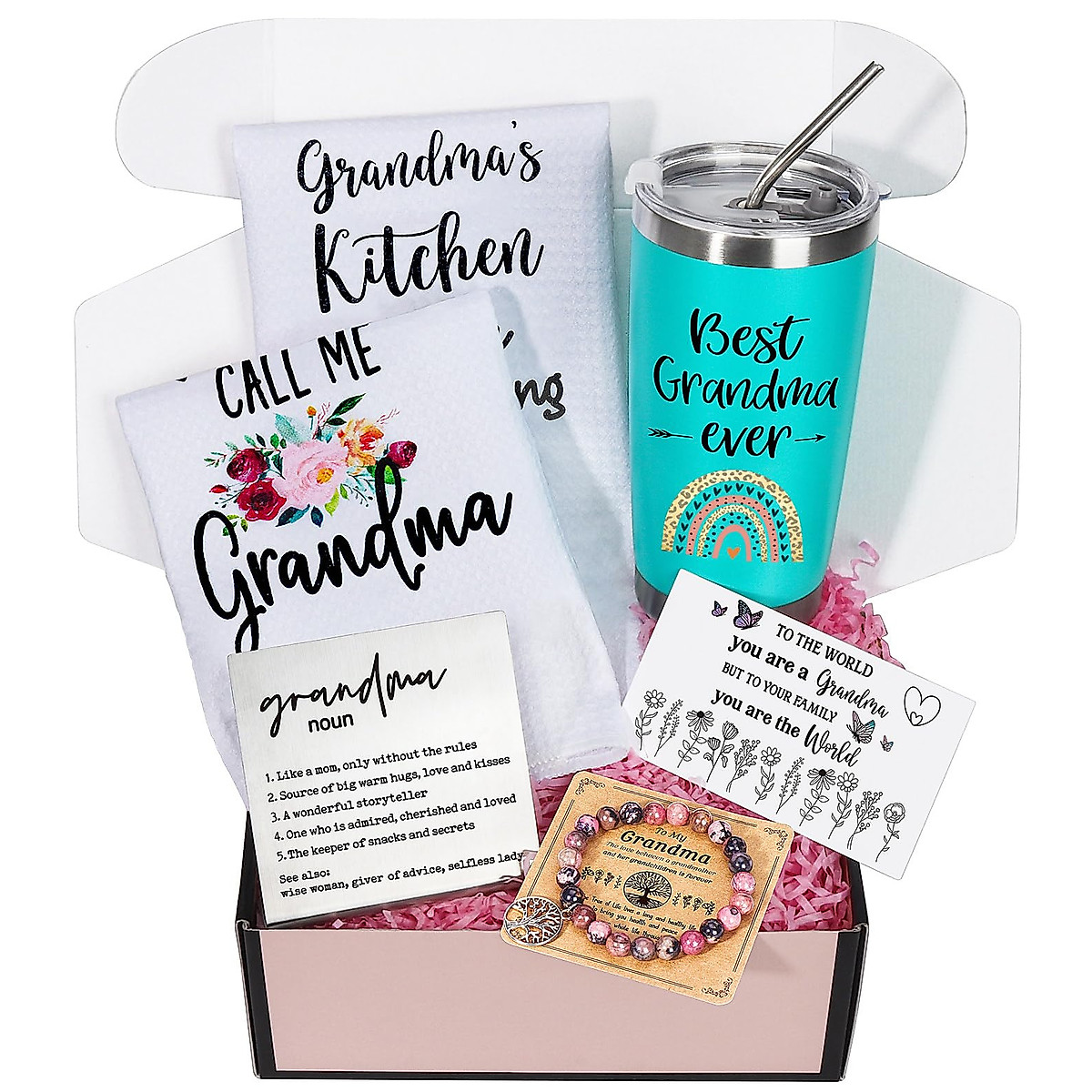 BuiltFit Grandma Gifts Birthday Gift for Grandma from Granddaughter - Birthday Gifts Box for Grandmother from Grandchildren, Christmas Mothers Day Gifts Set for Great Grandma Nana Wine Tumbler Set
