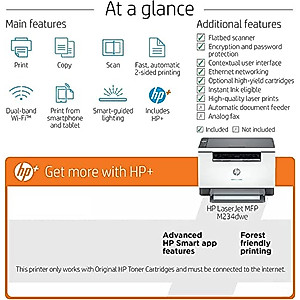 HP Laserjet MFP M234dwe All-in-One Wireless Monochrome Laser Printer, Print Scan Copy - 30 ppm, Up to 600 x 600 dpi, 8.5" x 14", Auto Duplex Printing, Bluetooth, Ethernet, Gray, Cbmou Printer_Cable
