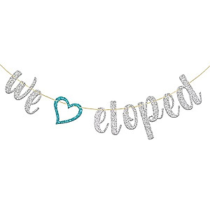 WeBenison We Eloped Banner, Bridal Shower Party Supplies, Just Married, Engagement Bachelorette Wedding Party Decorations Silver Glitter
