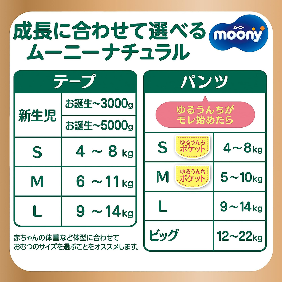 Unicharm Natural Moony Premium Organic Cotton Tape Diapers (L 20-31lb/9-14kg (US 4 & 5) 38PC)