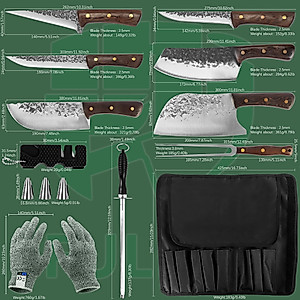 FULLHI 13pcs Portable Butcher Knife Set with Carving Meat Fork Kitchen Knife Set with Bag High Carbon Steel Chef's Knife Fish Knife For Kitchen, Camping, BBQ