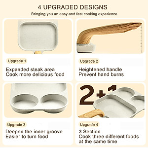 FTNESGYM Egg Pan Frying Pan, Nonstick Divided Grill Pan, 3 Section Pancake Pan Divided Pan for Breakfast, Omelette Pan Meal Skillet Griddle Pan, Gas & Induction Compatible (Black)