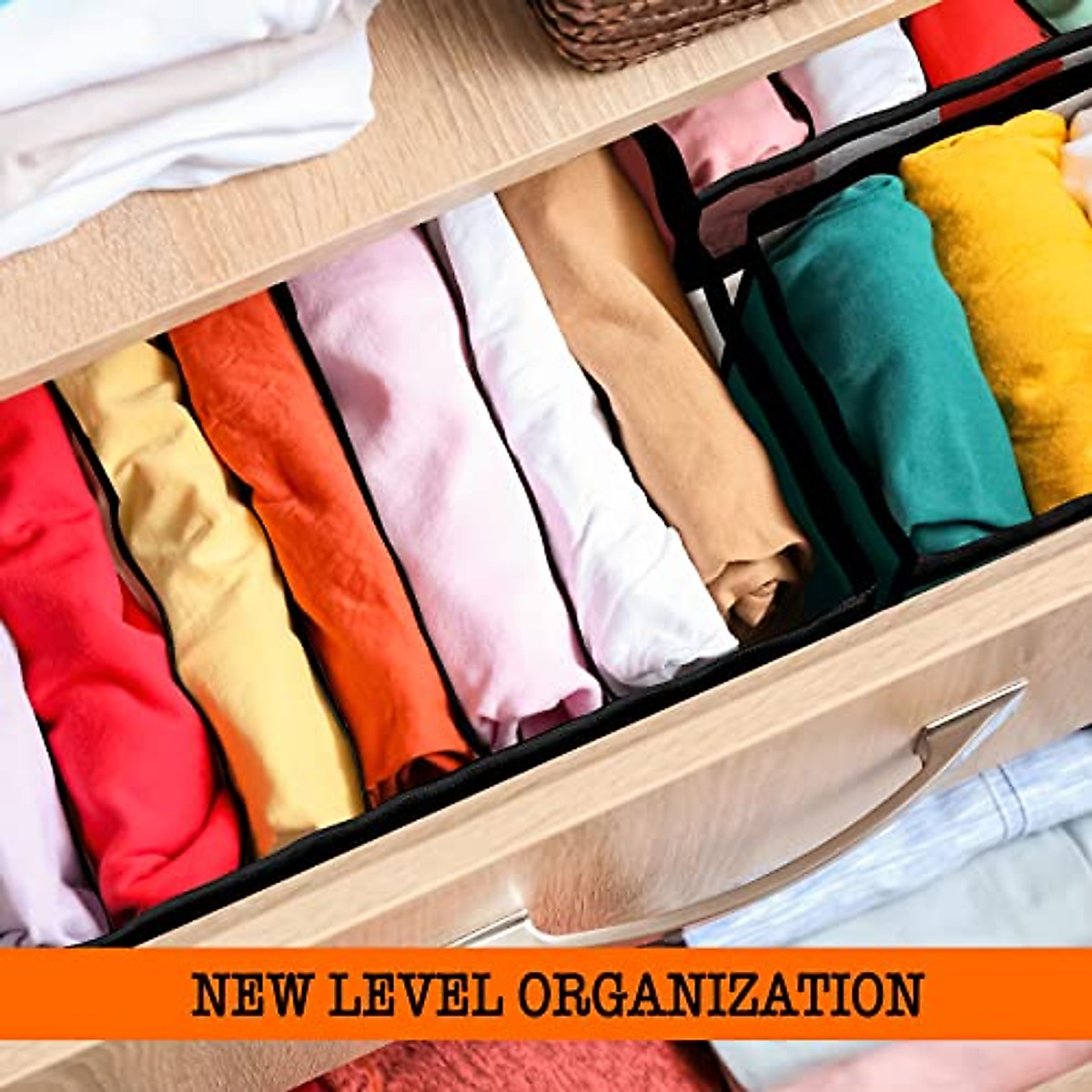 MAGIC HOME USA Drawer organizer, 4 piece set, soft plastic, closet organizers and storage, drawers dividers for clothes, transparent with black edge, works with KonMari folding method (Black)