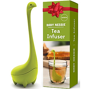 OTOTO Baby Nessie Loose Leaf Tea Infuser (Purple) - Dinosaur Tea Infuser Strainer with Steeping Spoon - Long Handle Neck, Cute Ball Body Lake Monster Silicone Tea Infuser for Loose Leaf Herbal Tea