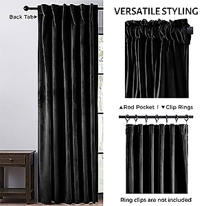 Topfinel 90 Inches Black Blackout Velvet Curtains for Living Room,Rod Pocket Back Tab Brightens Thick Vertical Backdrop Drapes for Living Room Cinema/Room Dividers 90 Inch Length 2 Panels,Black