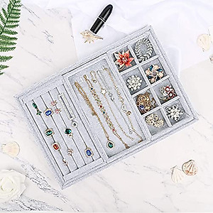 STYLIFING Jewelry Drawer Organizer 4 in 1 Stackable Jewelry Organizer Trays for Drawer Rings Earrings Necklaces Bracelet Storage Showcase Box(Grey)