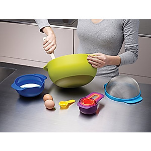 Joseph Joseph Nest 9 Plus, 9 Piece Compact Food Preparation Set with Mixing Bowls, Measuring cups, Sieve and Colander, MultiColor