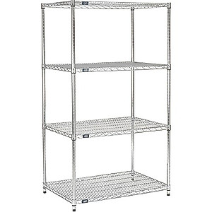 Nexel 14" x 48" x 63", 4 Tier Adjustable Wire Shelving Unit, NSF Listed Commercial Storage Rack, Chrome Finish, leveling feet