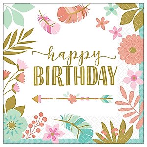 Multicolor Boho Birthday Girl Luncheon Napkins - 6.5" x 6.5" (16 Count) - Soft & Absorbent, Premium Quality & Adorable Design - Ideal For Bohemian-Themed Celebrations