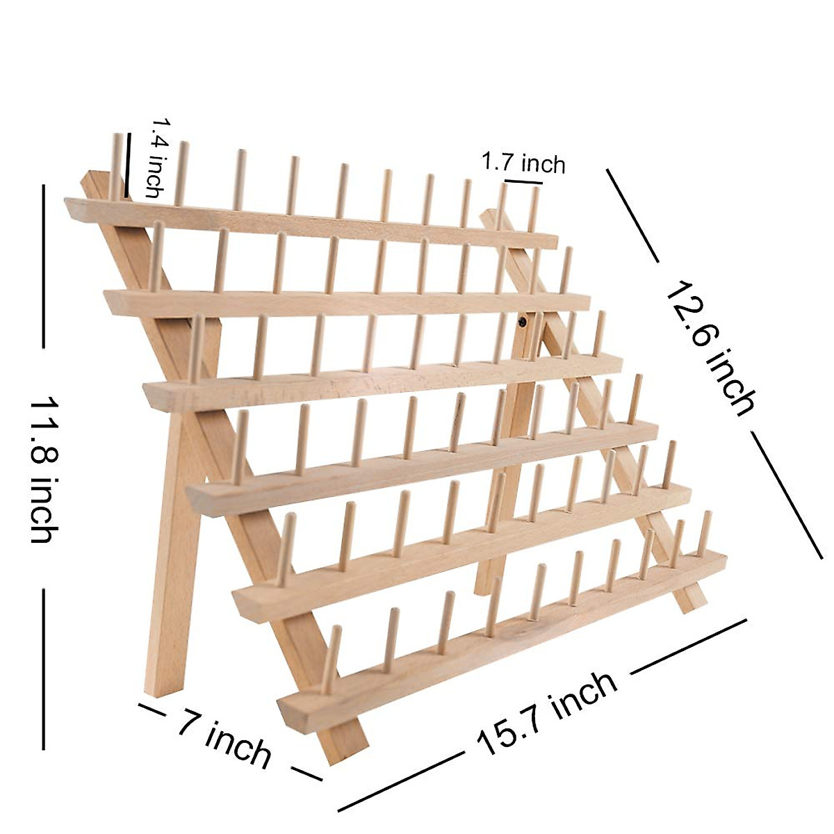 BigOtters Embroidery Thread Holder, 60 Spools Holder Wooden Thread Rack Braiding Rack with Needles Sewing Scissors Needle Threader for Embroidery Hair Separated Quilting and Sewing Threads