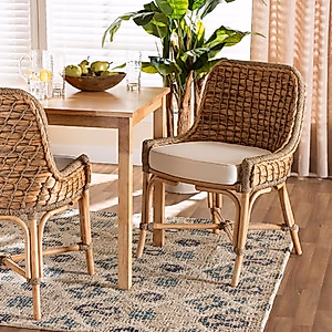 Baxton Studio Kyle Modern Bohemian Natural Brown Woven Rattan Dining Side Chair With Cushion