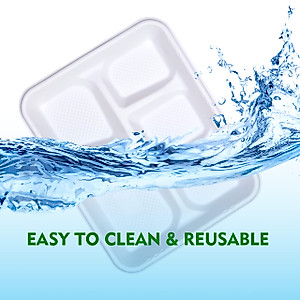 Ryan's Classy Plastic 5 Compartment Plates Disposable, 125 Pack Heavy-Duty Paper Plates with Compartment 10.5 x 8.5 inches Asian Plates Microwave Freezer Safe, Eco-Friendly School Lunch Trays