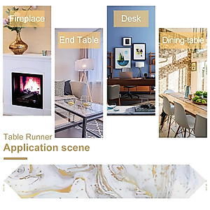 White Gold Flowing Marble Table Runner Spring Summer Table Runners Dresser Scarf for Home Party Holiday Kitchen Dining Table Decor 70x13 INCH