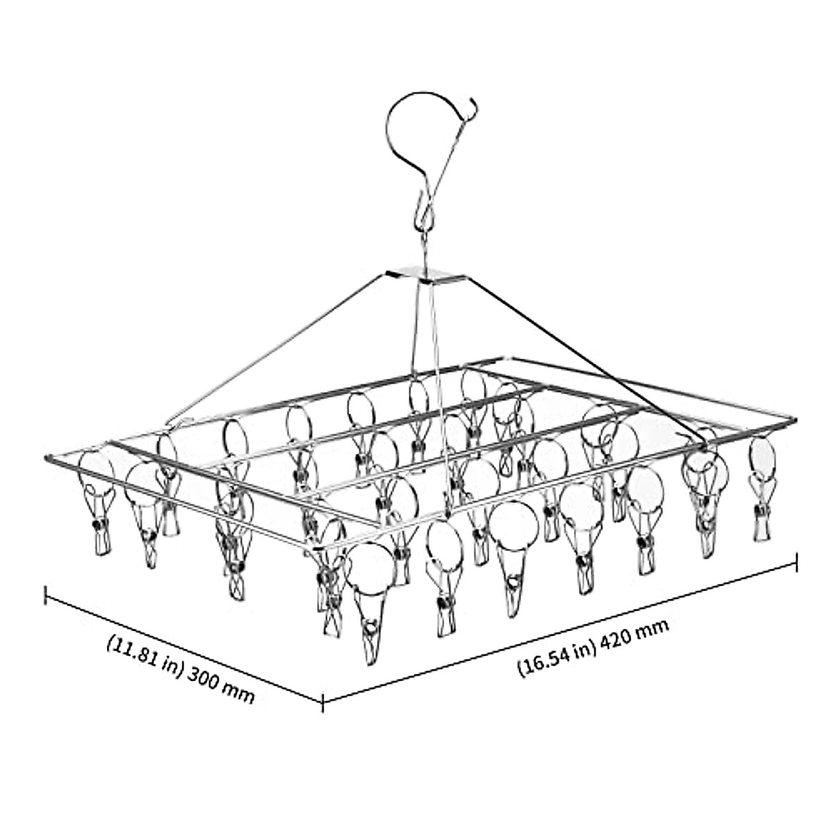 KEILEOHO 2 Pack 16 x 12 Inches Clothes Drying Rack, 72 Clips Stainless Steel Clip and Drip Hangers, Wind-Proof Clothes Hanger Rack Laundry Accessories for Towels, Bras, Underwear, Silver