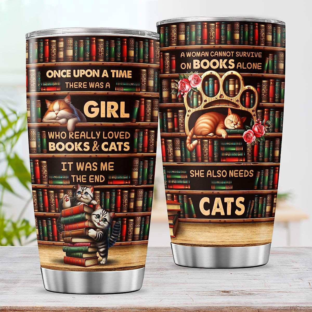 HUBUPU Cat Lovers For Tumblers, Tumbler 20 Oz With Lid And Straw, Book Gifts, Girl Loved Books And Cats