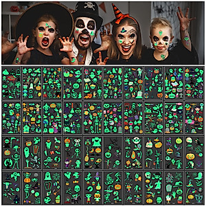 Leelosp 516 Pieces Assorted Halloween Temporary Tattoos for Kid, Glow in the Dark Tattoos, Halloween Temporary Face Tattoo for Halloween Party Favor Trick or Treat Present, 40 Sheet