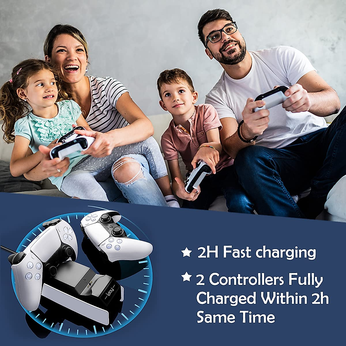 EGM PS5 Controller Accessories Double Head Power Supply, PS5 Controler White, Apply to Dual Sense Control PS5, PS5 Charging Station with 5v/3a Fast Charging Ac Adapter