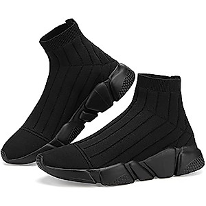 Santiro Mens Sport Shoes Slip On Tennis Workout Shoes Lightweight Breathable High Top Gym Running Walking Sock Sneakers for Men All Black 10 US