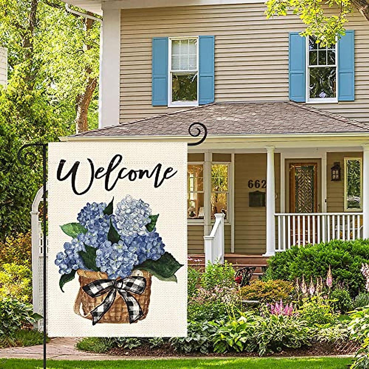 AVOIN colorlife Hydrangea Spring Summer Garden Flag 12x18 Inch Double Sided Outside, Floral Welcome Yard Outdoor Flag
