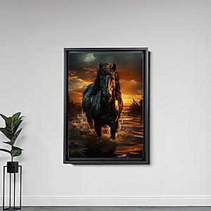Majestic Black Stallion Galloping In The Clouds, Black Horse On Salt Flats, Canvas Print, Black Horse Print, Black Horse Wall Art, Canvas, Wall Decor