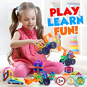 Hurtle Magnetic Building Blocks for Kids - Preschool Learning Toys Shapes Block Educational Magnet Tiles Kids Toy Set - Safe Durable Non-Toxic Magnetic Blocks for 3-Year-Old and Up HURMT83 (83 pcs)